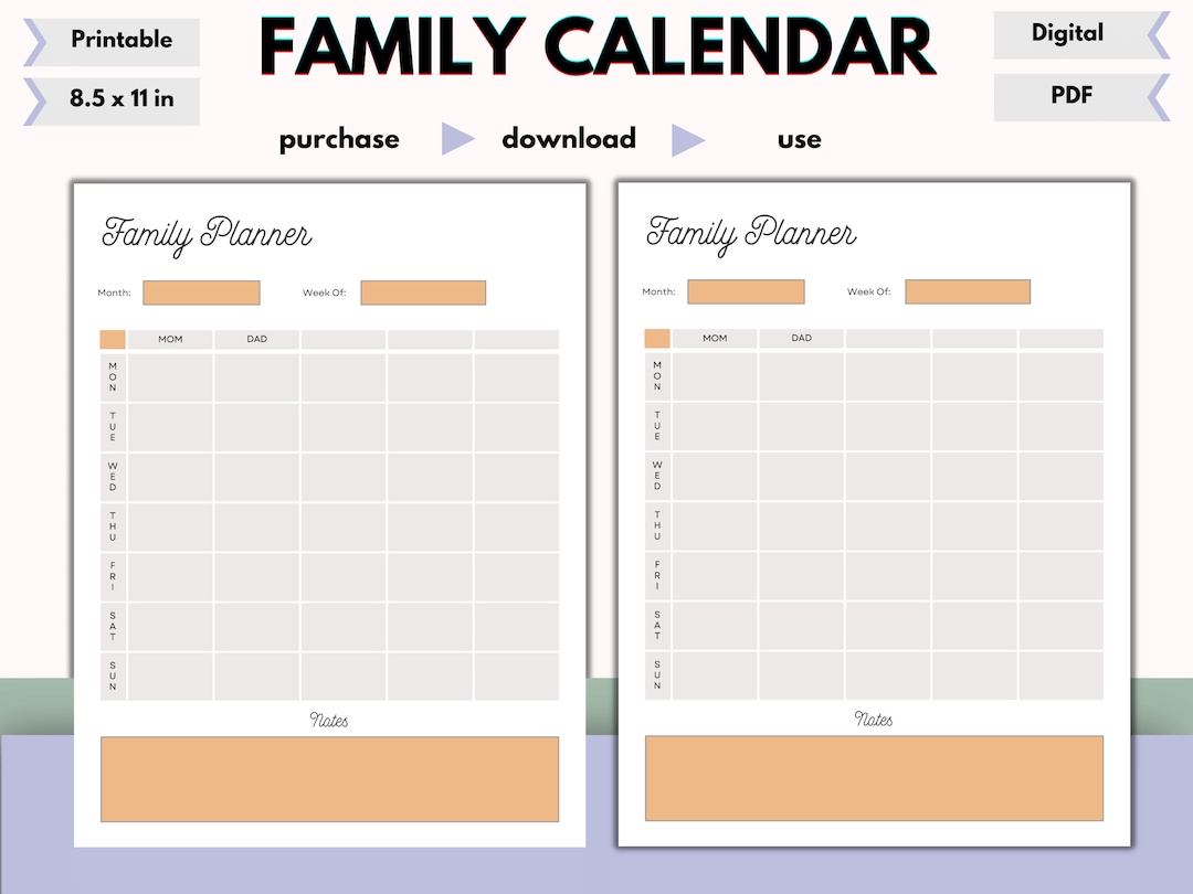 Minimalistic Family Weekly Calendar, Weekly Organizer, Monthly Task ...