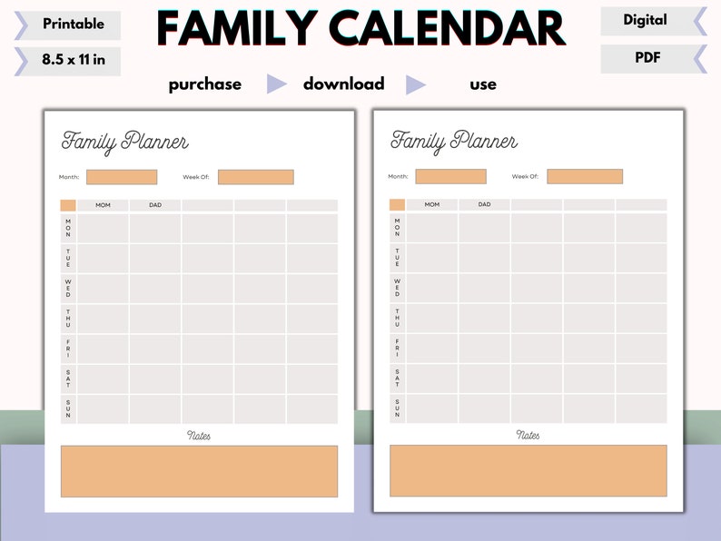 Minimalistic Family Weekly Calendar, Weekly Organizer, Monthly Task ...