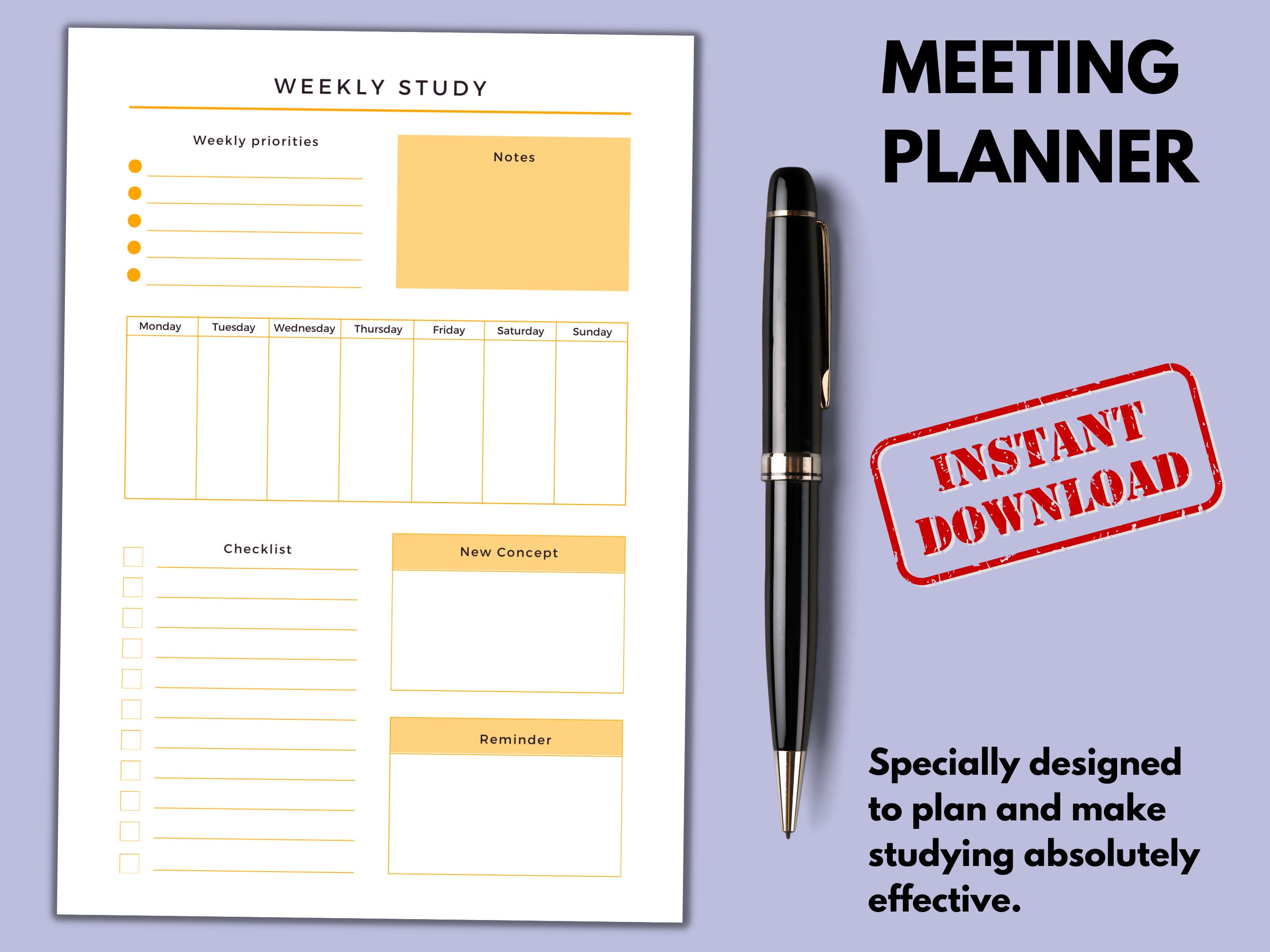 Minimalist Weekly Study Planner, Student Study Plan, Weekly Task Agenda ...