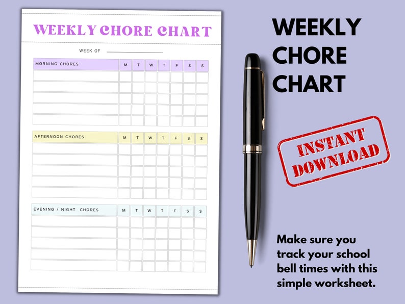 Weekly Chore Chart, Morning Afternoon Evening Routine, Kids Chore Plan ...