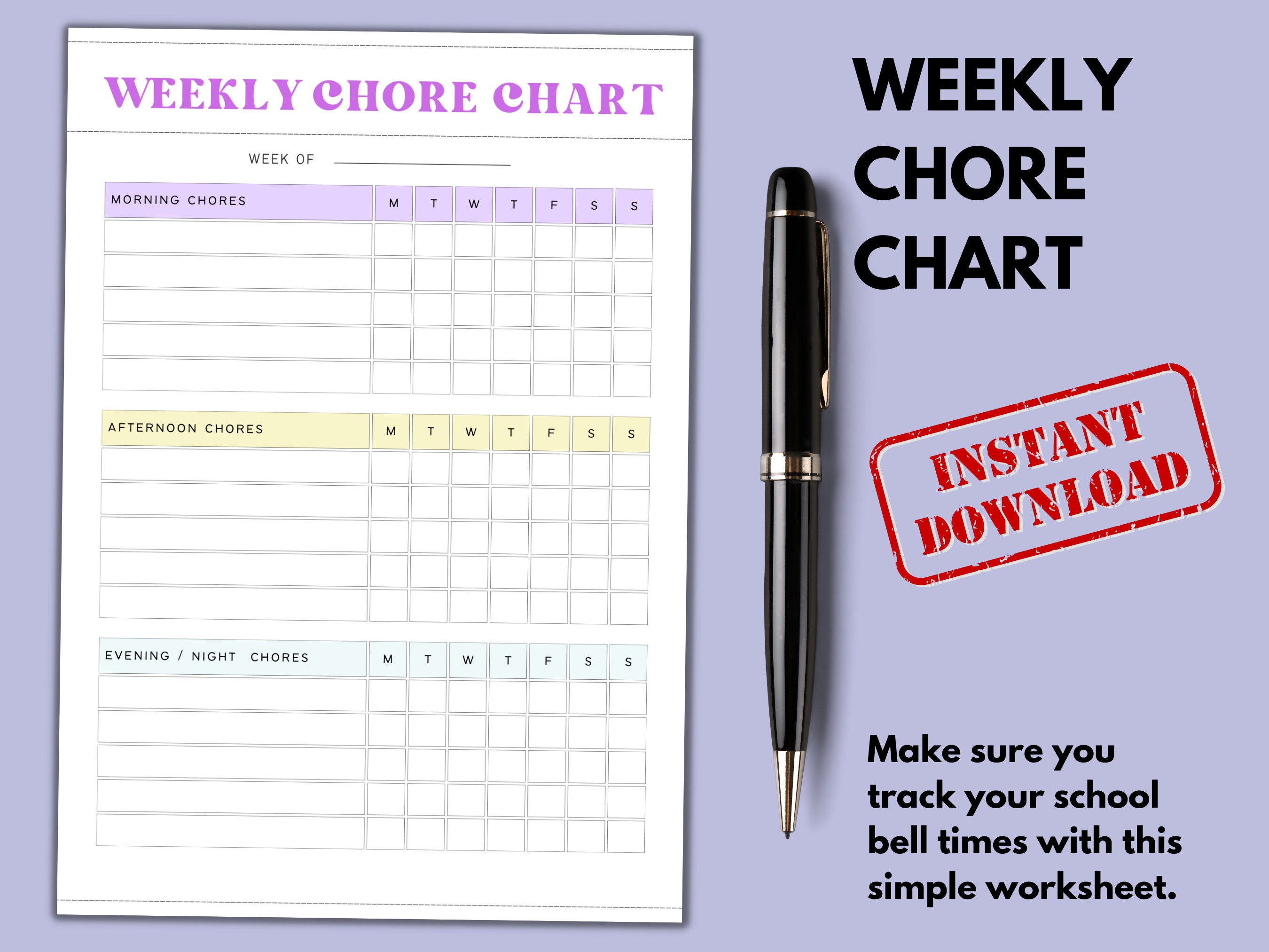 Weekly Chore Chart, Morning Afternoon Evening Routine, Kids Chore Plan ...