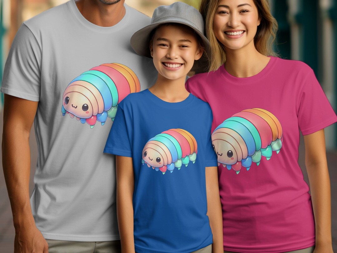 Cute Kawaii Roly Poly Isopod, Kids Rainbow Isopod T-shirt, Cute Bug ...