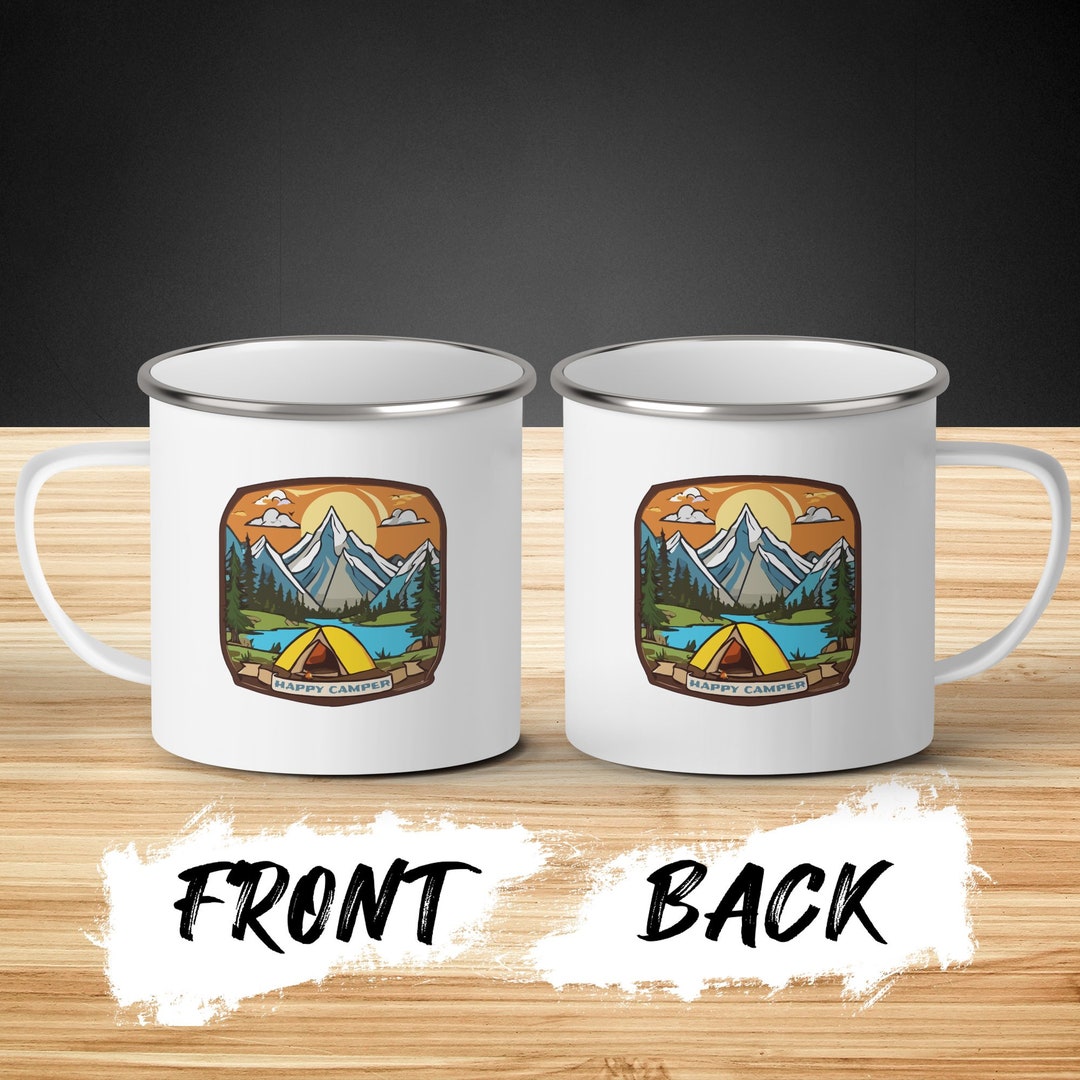 Happy Camper Mountain Sunrise Camping Mug, Insulated Travel Coffee Cup ...