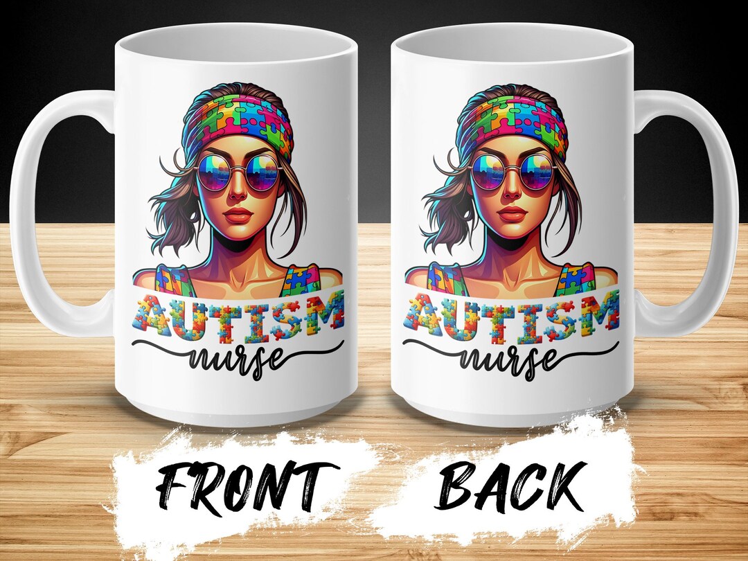 Autism Awareness Nurse Mug, Colorful Puzzle Piece Graphic, Nursing Gift ...