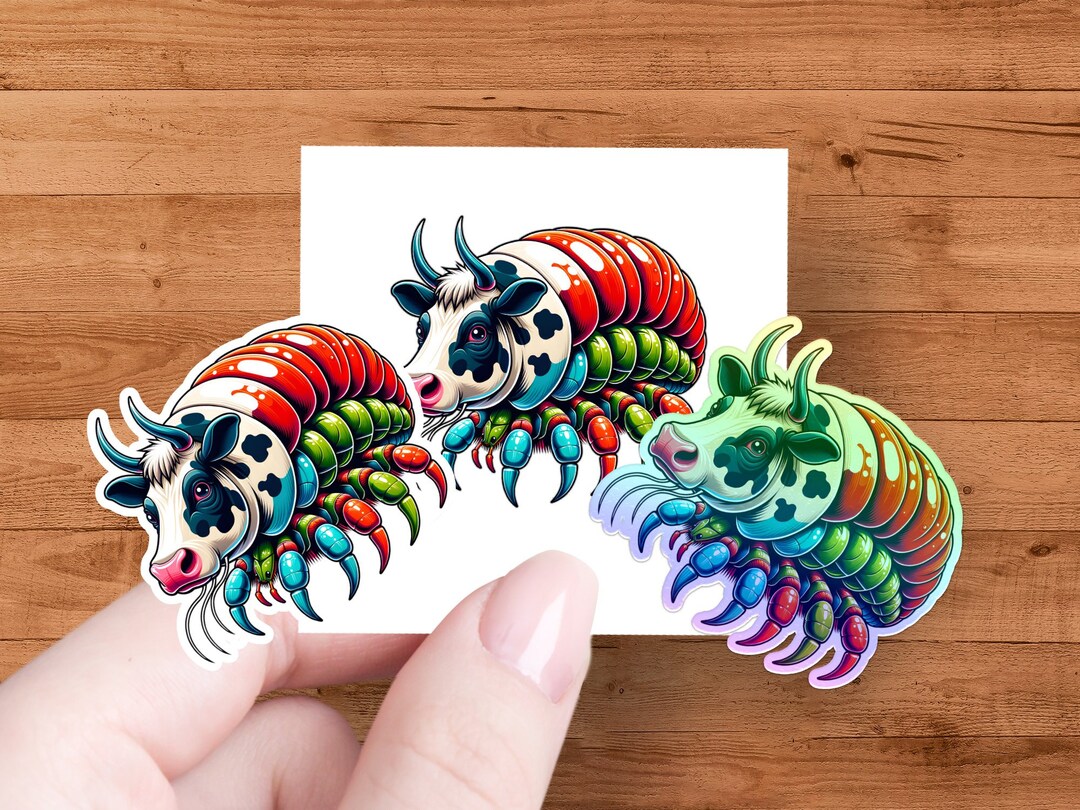 Isopod Cow Hybrid Sticker, Quirky Cow Illustration, Isopod Vinyl Decal ...