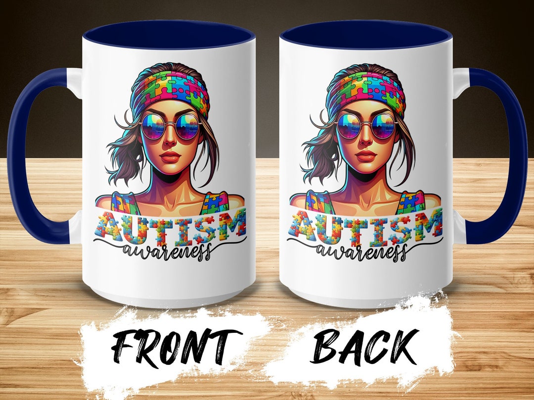 Autism Awareness Fashionable Girl Puzzle Piece Print Mug, Colorful ...