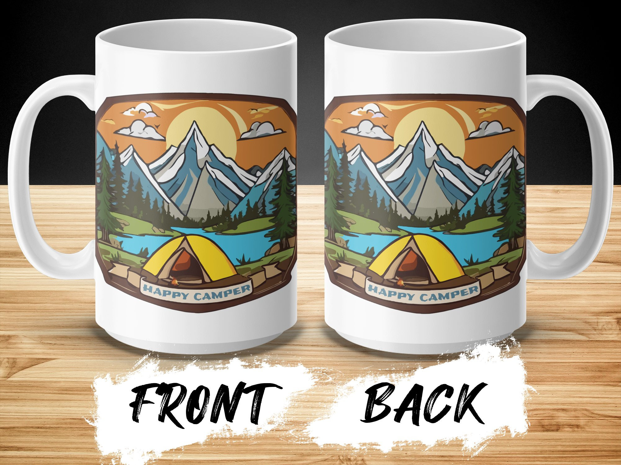 Happy Camper Mountain Sunrise Camping Mug, Insulated Travel Coffee Cup ...