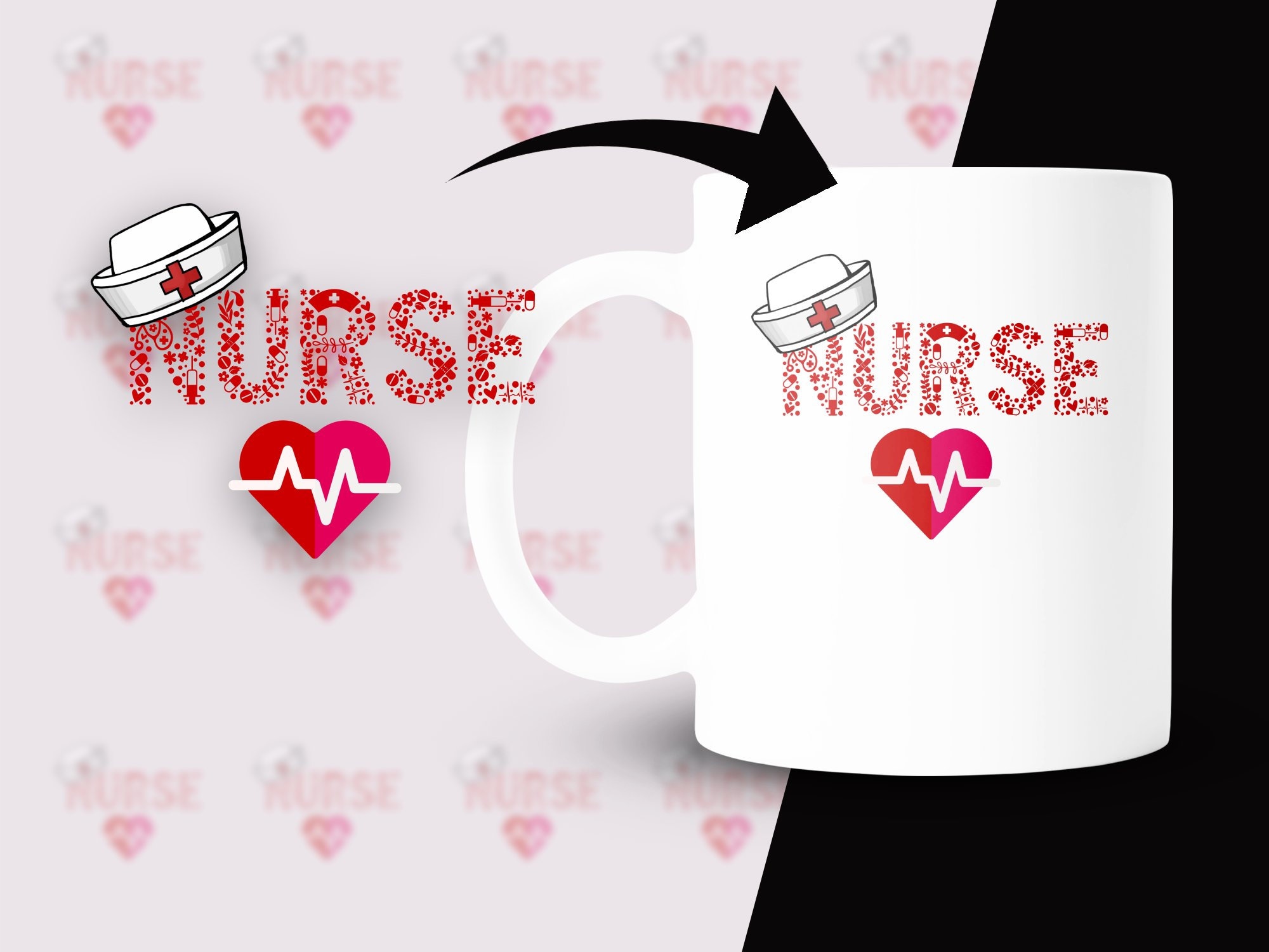 Nurse Svg File for Cricut and Silhouette, Digital Nurse Cap Heartbeat ...