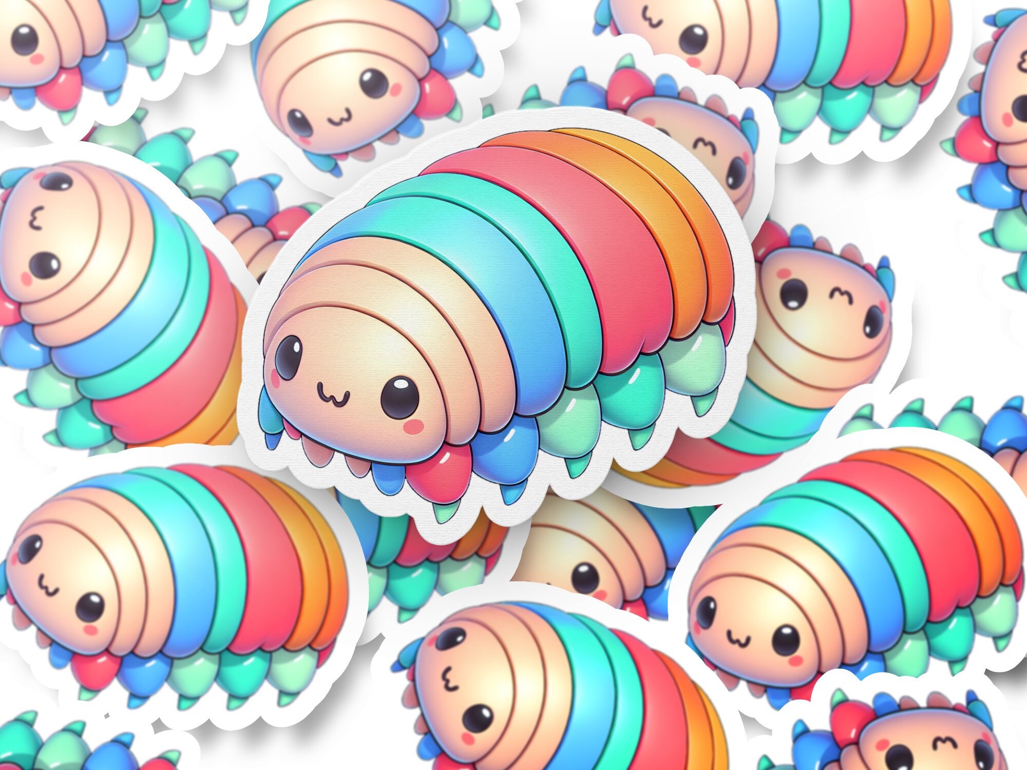 Cute Kawaii Roly Poly Isopod Sticker, Kids Rainbow Isopod T-shirt, Cute ...