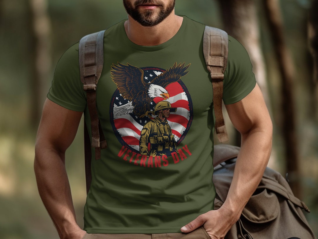 Patriotic Veterans Day T-shirt, American Eagle and Soldier, USA Flag ...