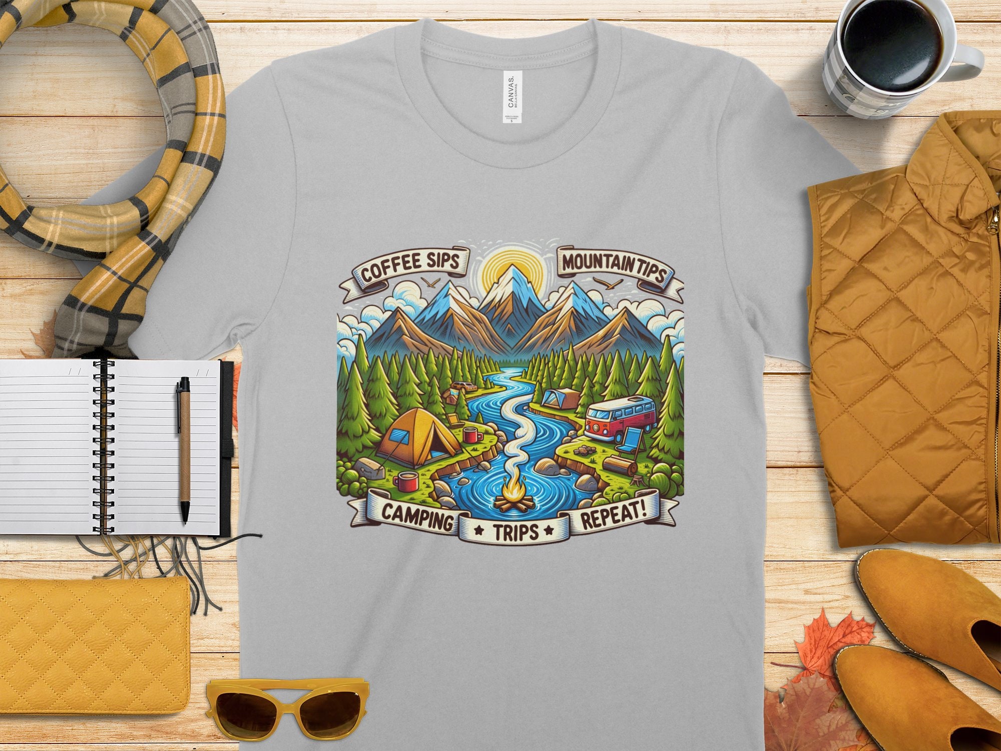 Adventure Camping T-shirt, Outdoor Traveler Tee, Hiking Camp Coffee ...