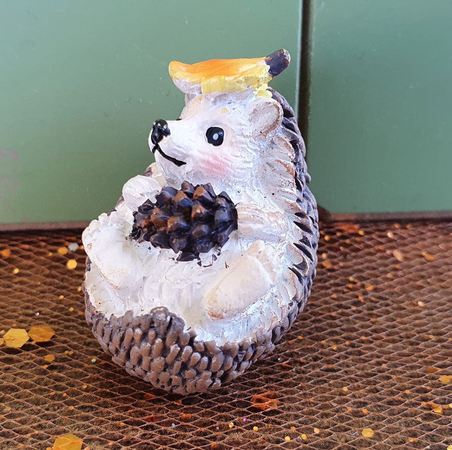 Adorable Resin Hedgehog W/ Pinecone and Leaf Miniature Pocket Charm ...