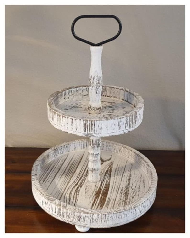 2 Tiered Beautiful Rustic Wooden Tiered Trays. Boho, Shabby Chic ...