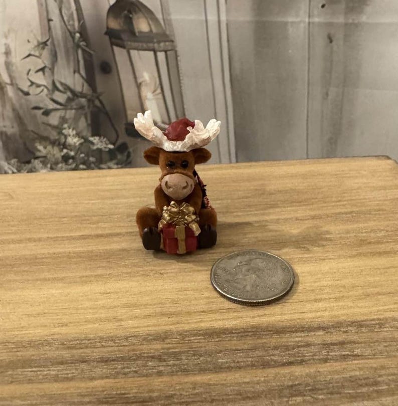 Adorable Resin Christmas Moose With Package Miniature Pocket Charm ...