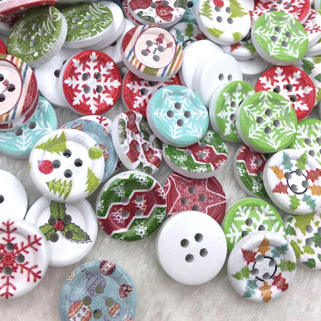 Buttons - Set of 5 Random **15mm Colorful Christmas Mix Wooden Buttons ...