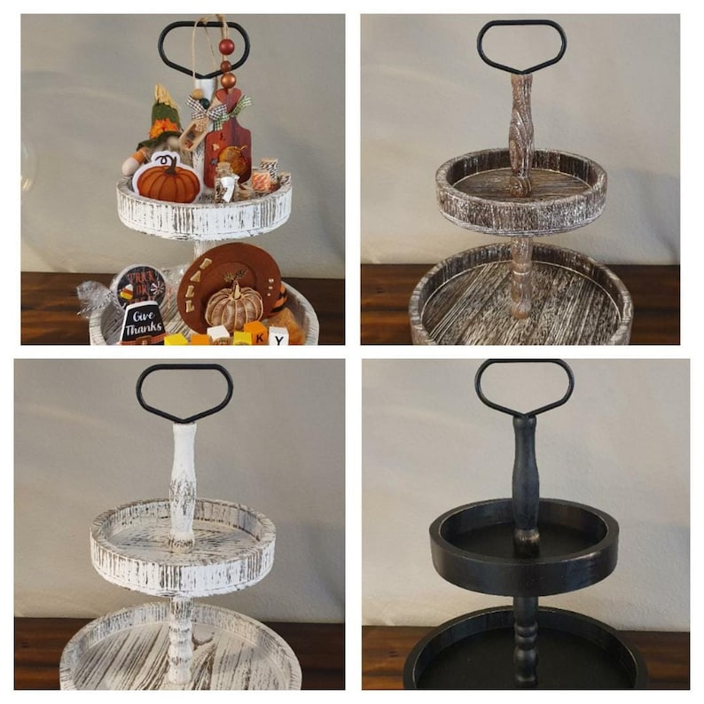 2 Tiered Beautiful Rustic Wooden Tiered Trays. Boho, Shabby Chic ...