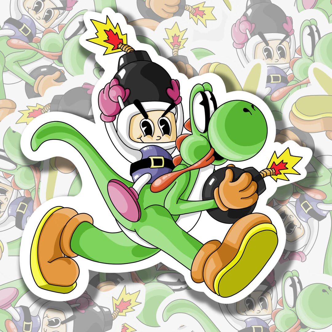 Yoshi X Bomberman Inspired Sticker Die Cut, Water Resistant, Super ...