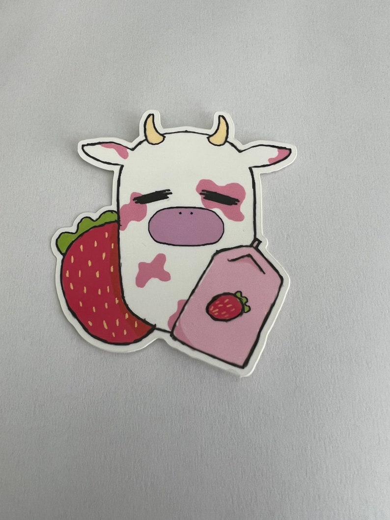 Strawberry Milk Cow Vinyl Sticker - Etsy