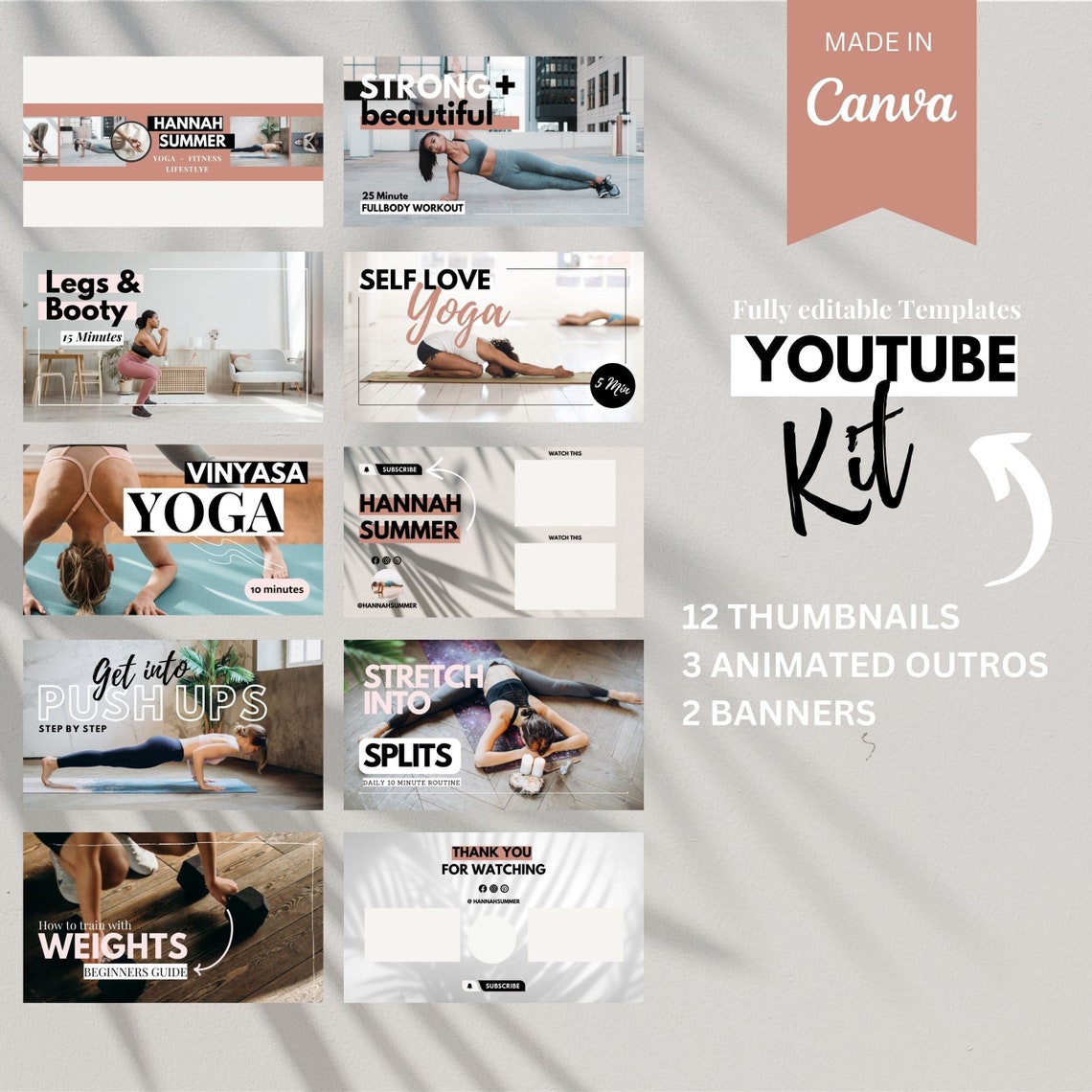 Youtube Branding Kit 12 Thumbnails Banners & Outro L Fully Editable ...