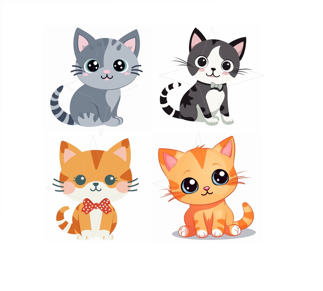 Cat Clip Art Cute Cats Kids Art Stickers Crafts Cards - Etsy