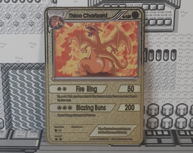 Thicc Charizard Funny Gold Metal Pokemon Card - Etsy