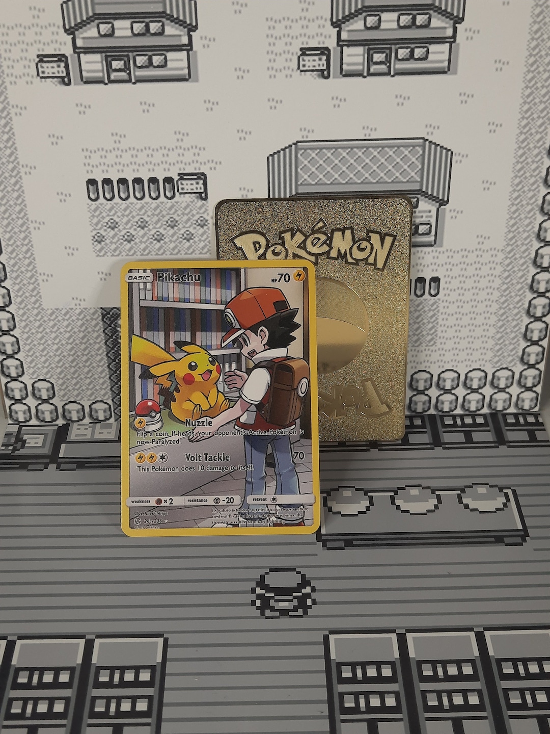 Pikachu Cosmic Eclipse Red's Pikachu Full Art Gold Metal Pokemon Card ...