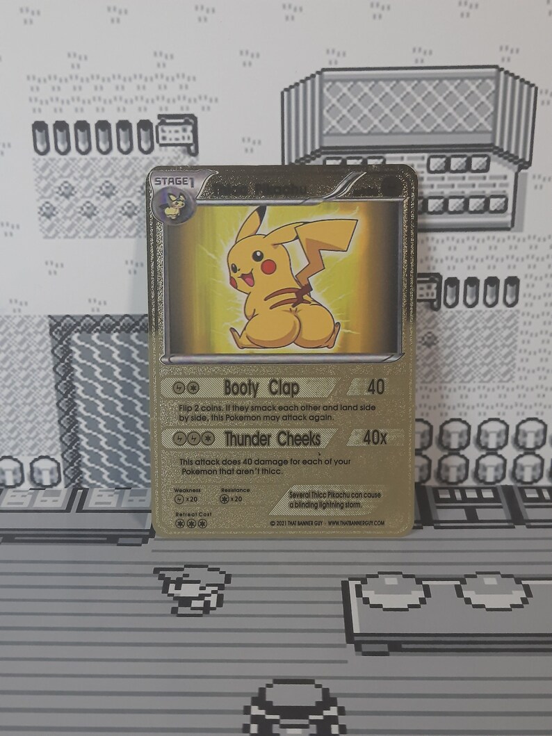 Thicc Pikachu Funny Gold Metal Pokemon Card - Etsy