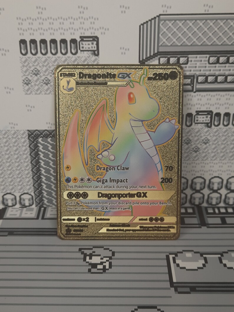 Dragonite GX Rainbow Rare SM156 Gold Metal Pokemon Card - Etsy