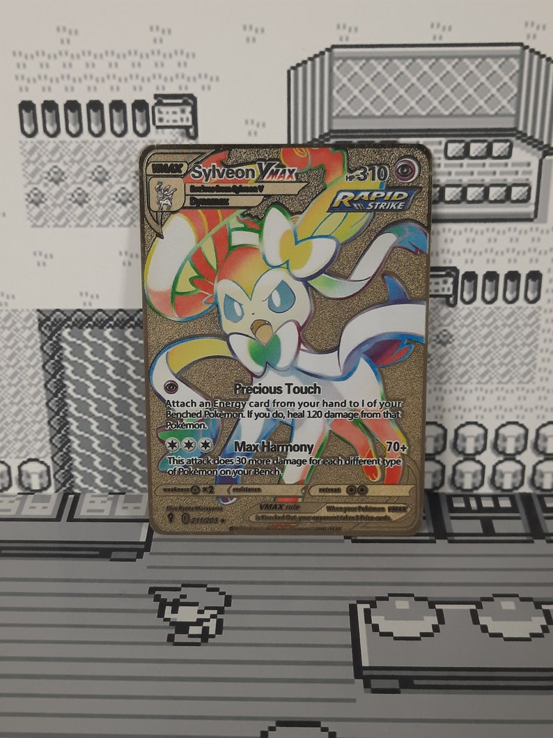 Sylveon VMAX Rainbow Rare Evolving Skies Gold Metal Pokemon - Etsy