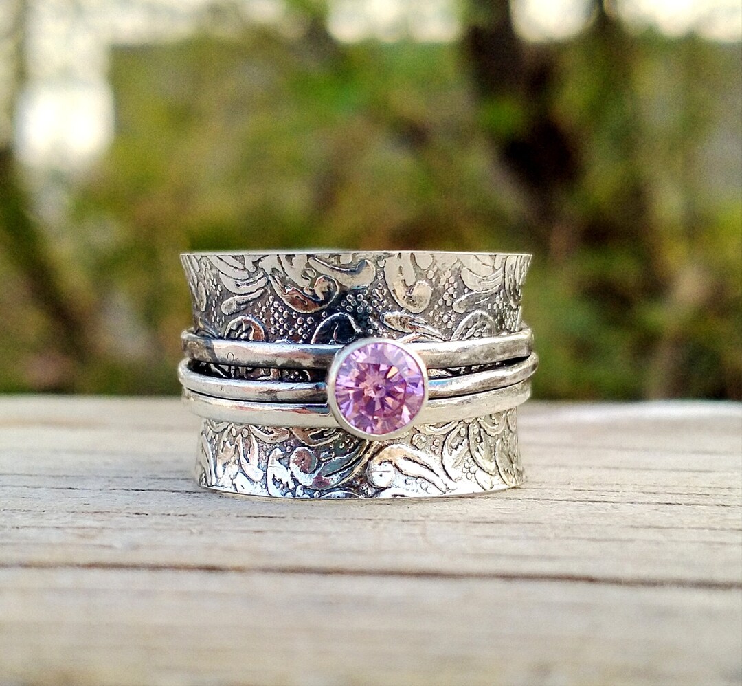 Handmade Rose Quartz Spinner Ring: Sterling Silver Meditation Band - Etsy