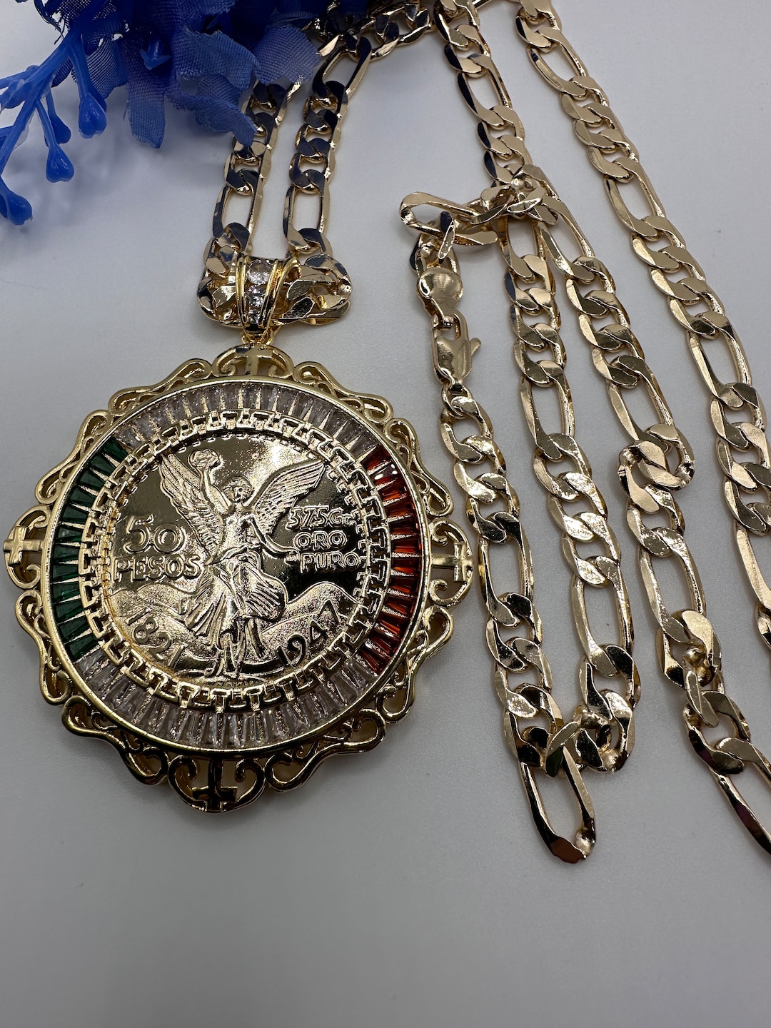 Gold Plated Coin Centenario Mexicano - Cadena 50 Pesos Oro Laminado ...