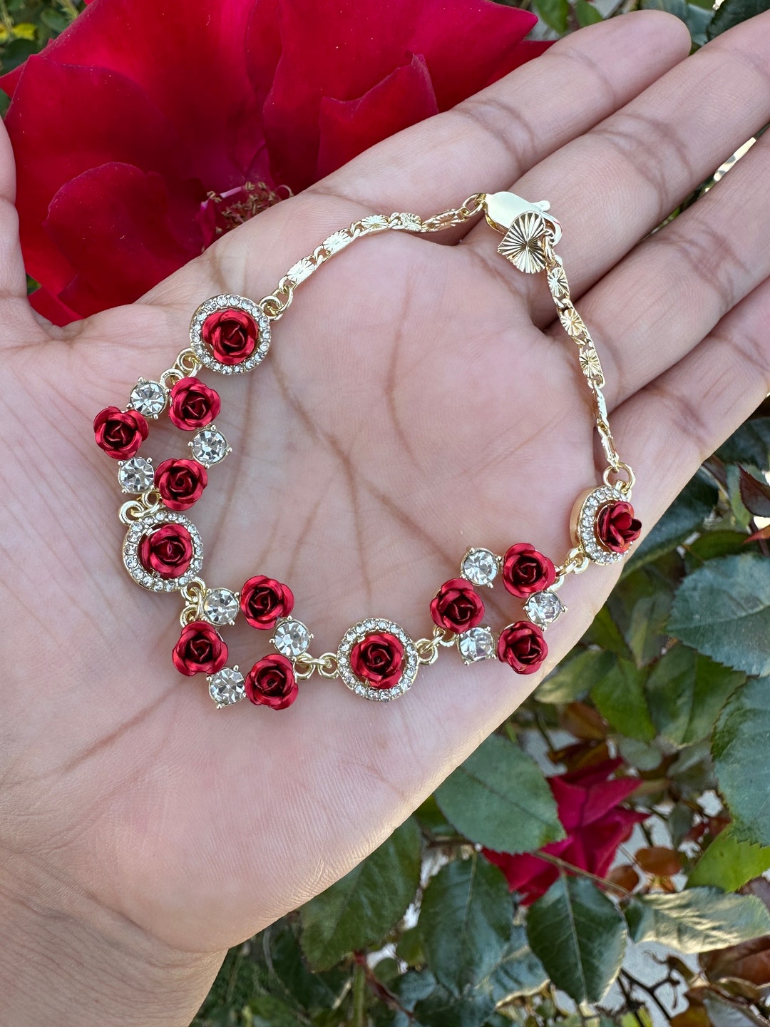 Flower Bracelet for Woman Rose Bracelet Gift for Her Bracelet Red Roses ...