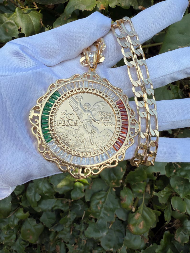14k Gold Plated Centenario Necklace: Mexican Figaro Chain 24” - Etsy