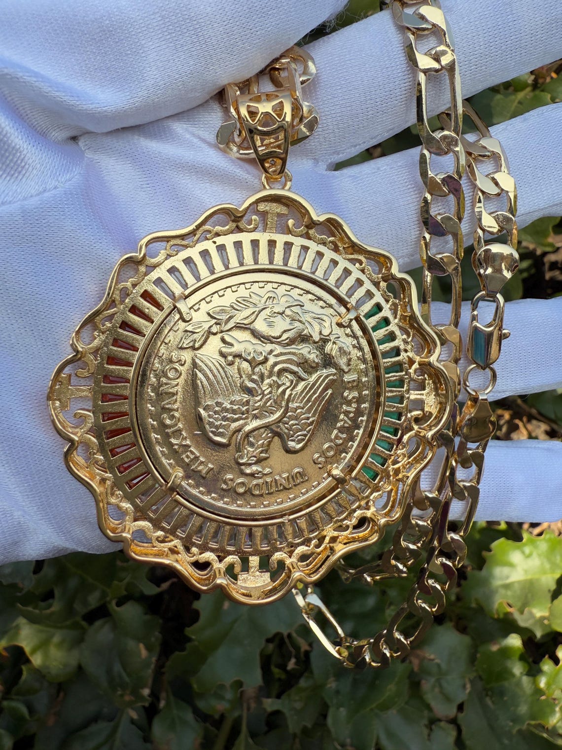 14k Gold Plated Centenario Necklace: Mexican Figaro Chain 24” - Etsy