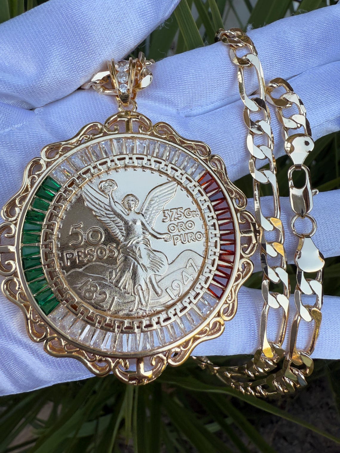 14k Gold Plated Centenario Necklace: Mexican Figaro Chain 24” - Etsy