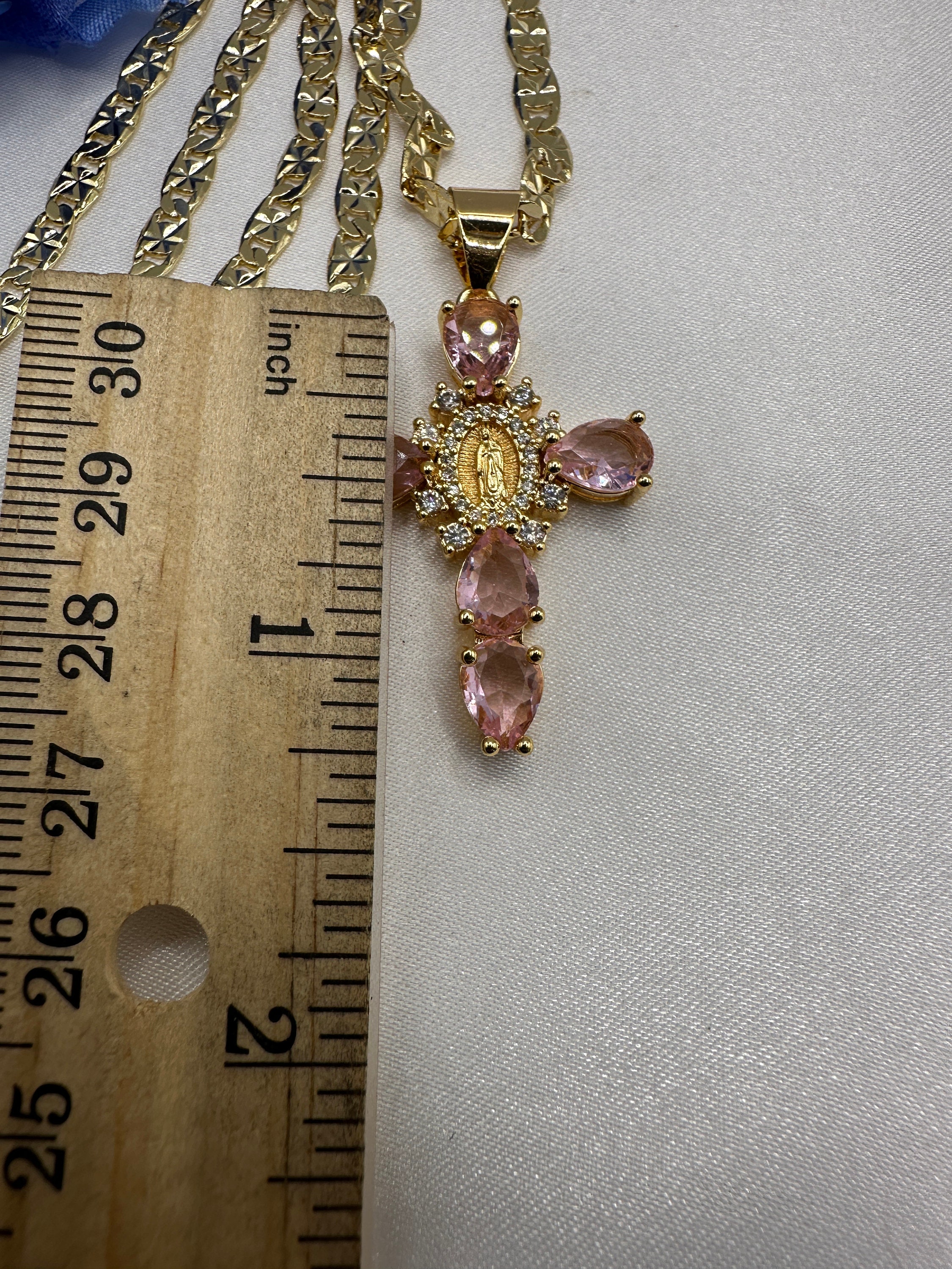 Virgen De Guadalupe Diamond Cross Necklace, Pink Diamonds for Him or ...