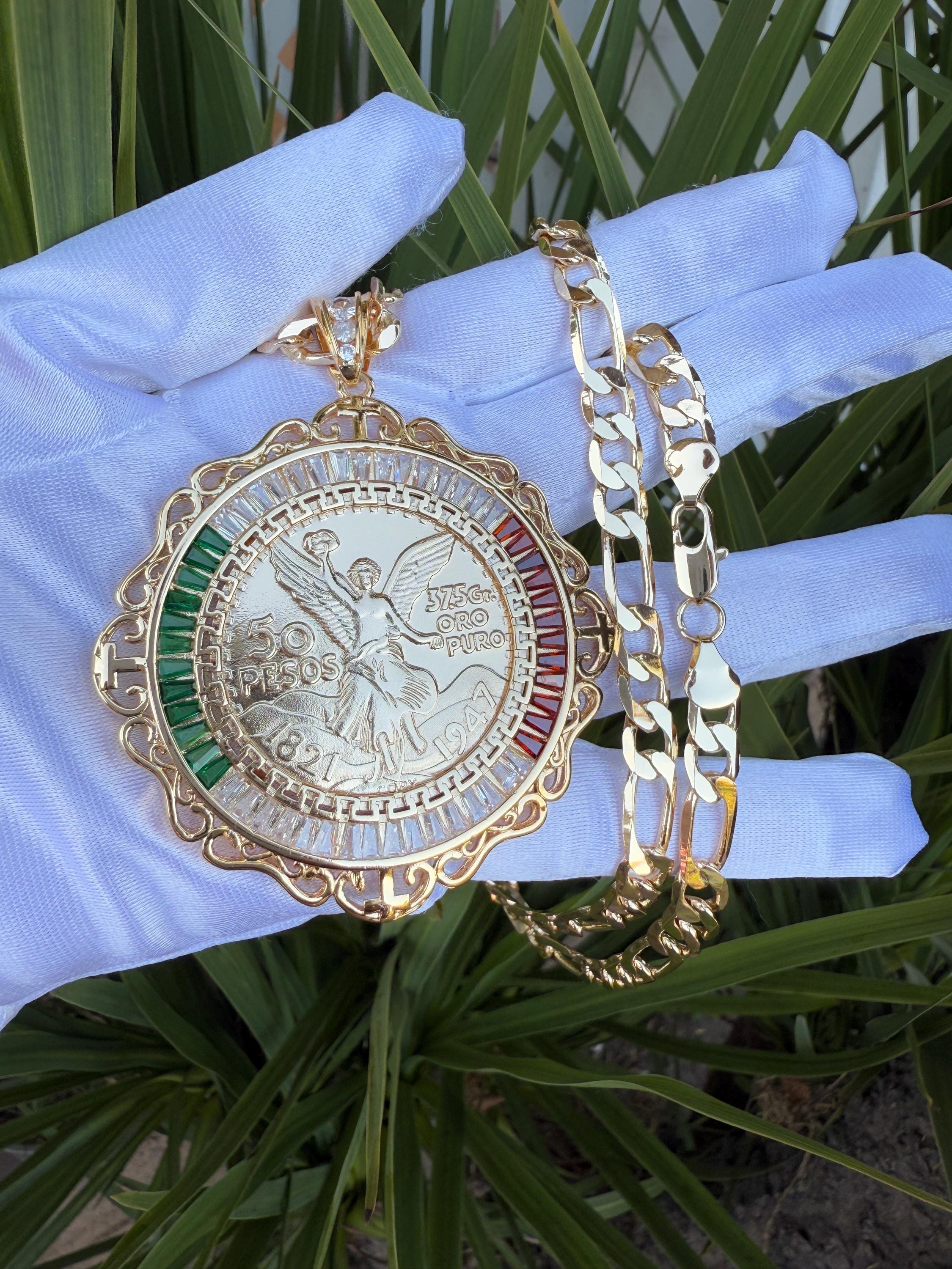 14k Gold Plated Centenario Necklace: Mexican Figaro Chain 24” - Etsy