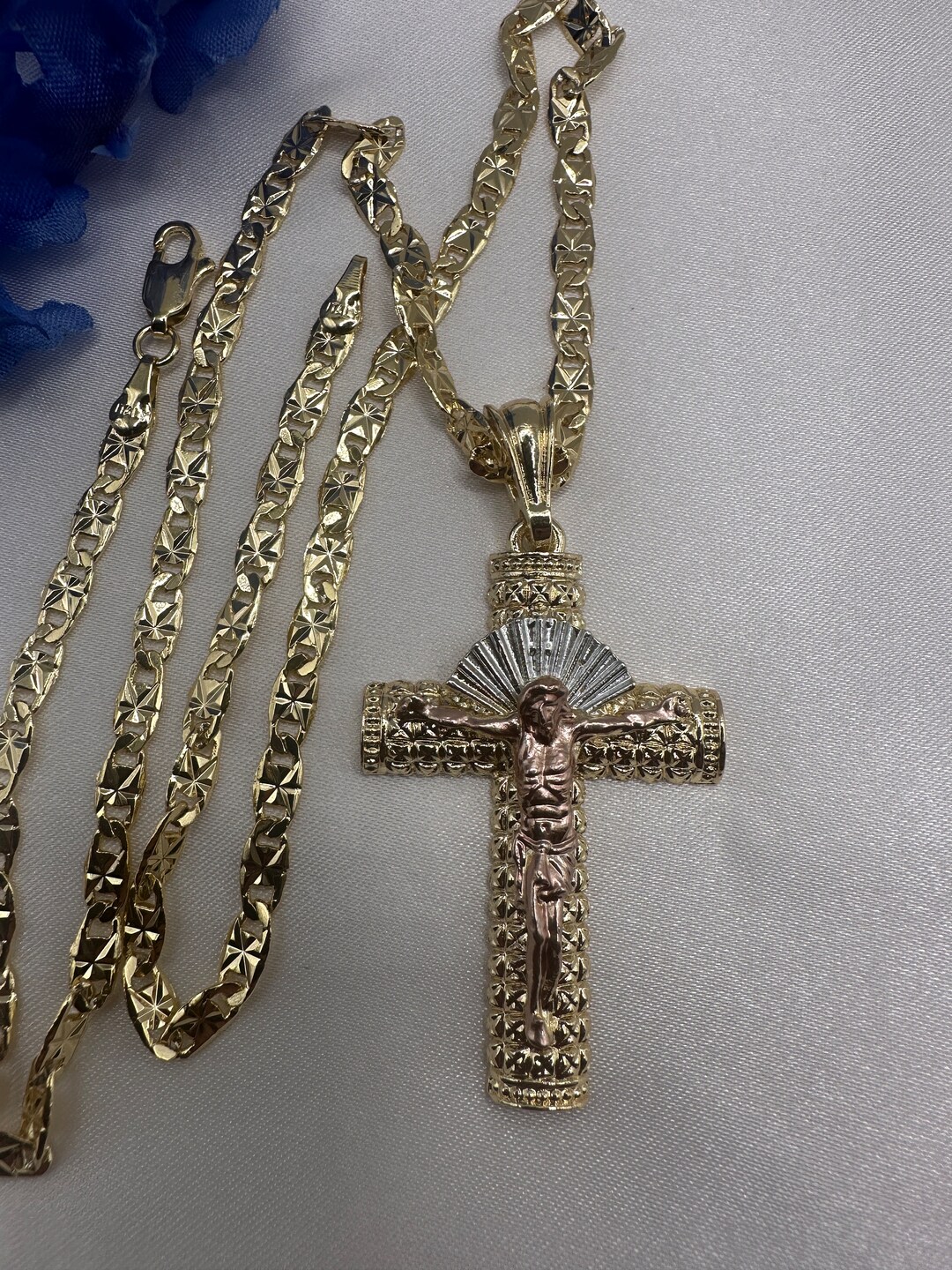 Cross Necklace Rose Gold 1.5 Inch Pedant -crucifix Necklace 20” Chain ...