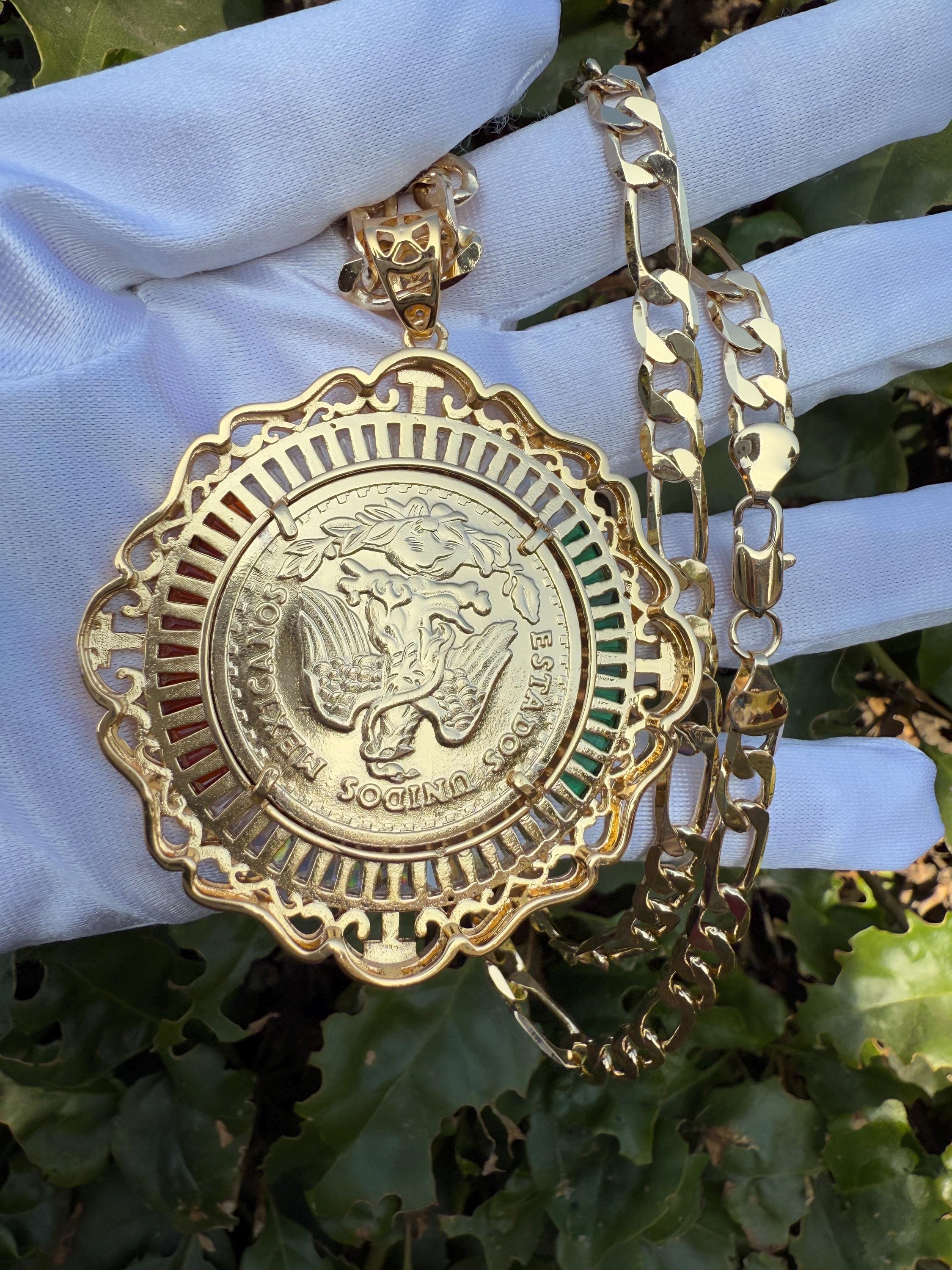 14k Gold Plated Centenario Necklace: Mexican Figaro Chain 24” - Etsy