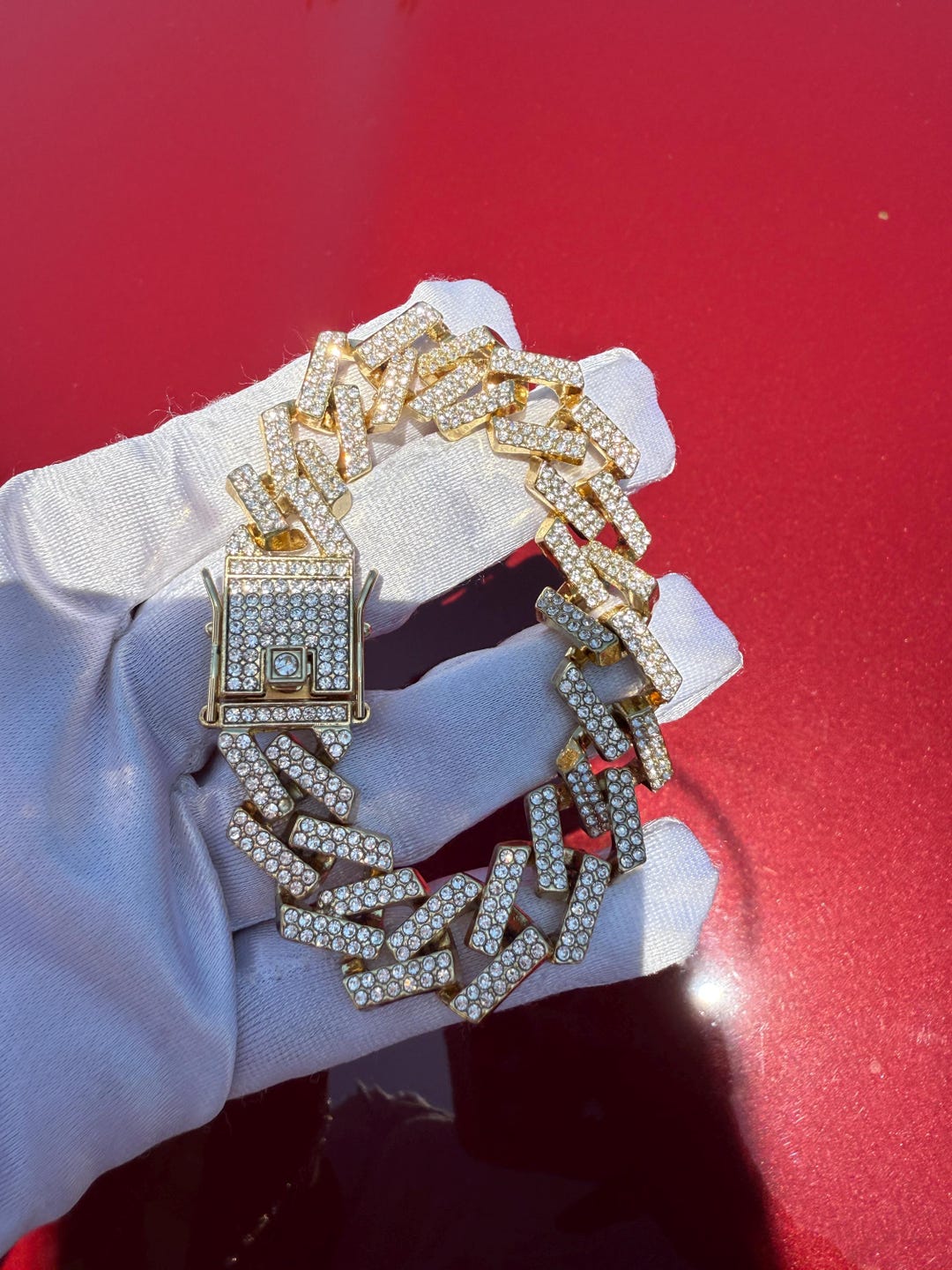 Iced Out Cuban Link Chain Bracelet Gold Plated -bling Cuban Link ...
