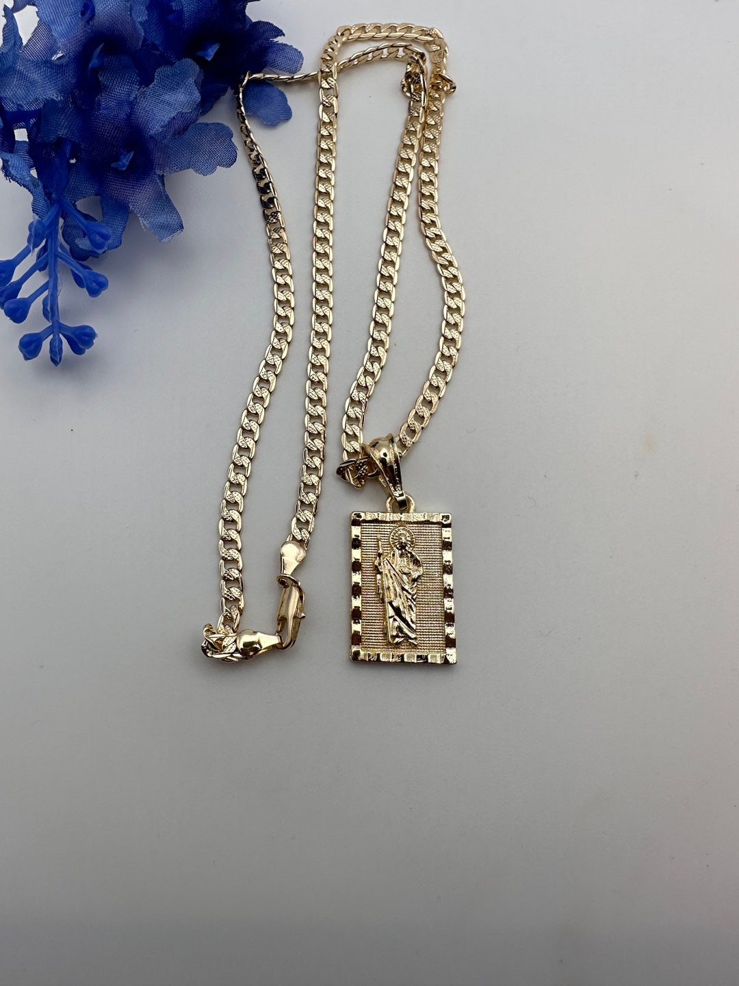 14k Cuban Chain With St Jude Pedant 22" Long Gold Plated, St Jude ...