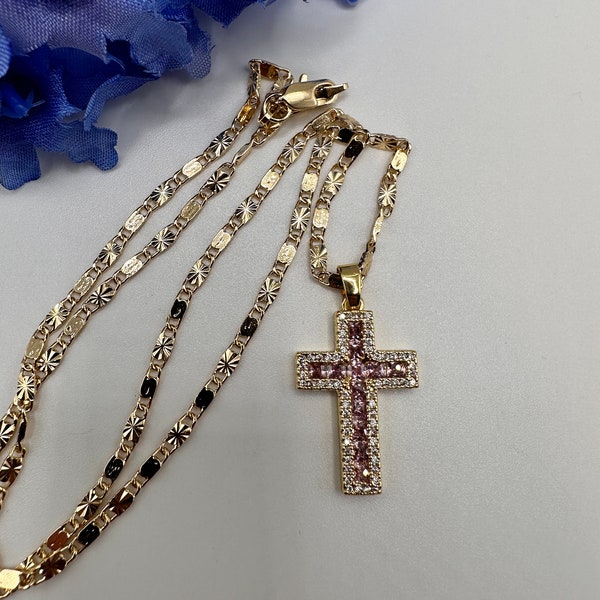 Pink Cross Necklace - Etsy