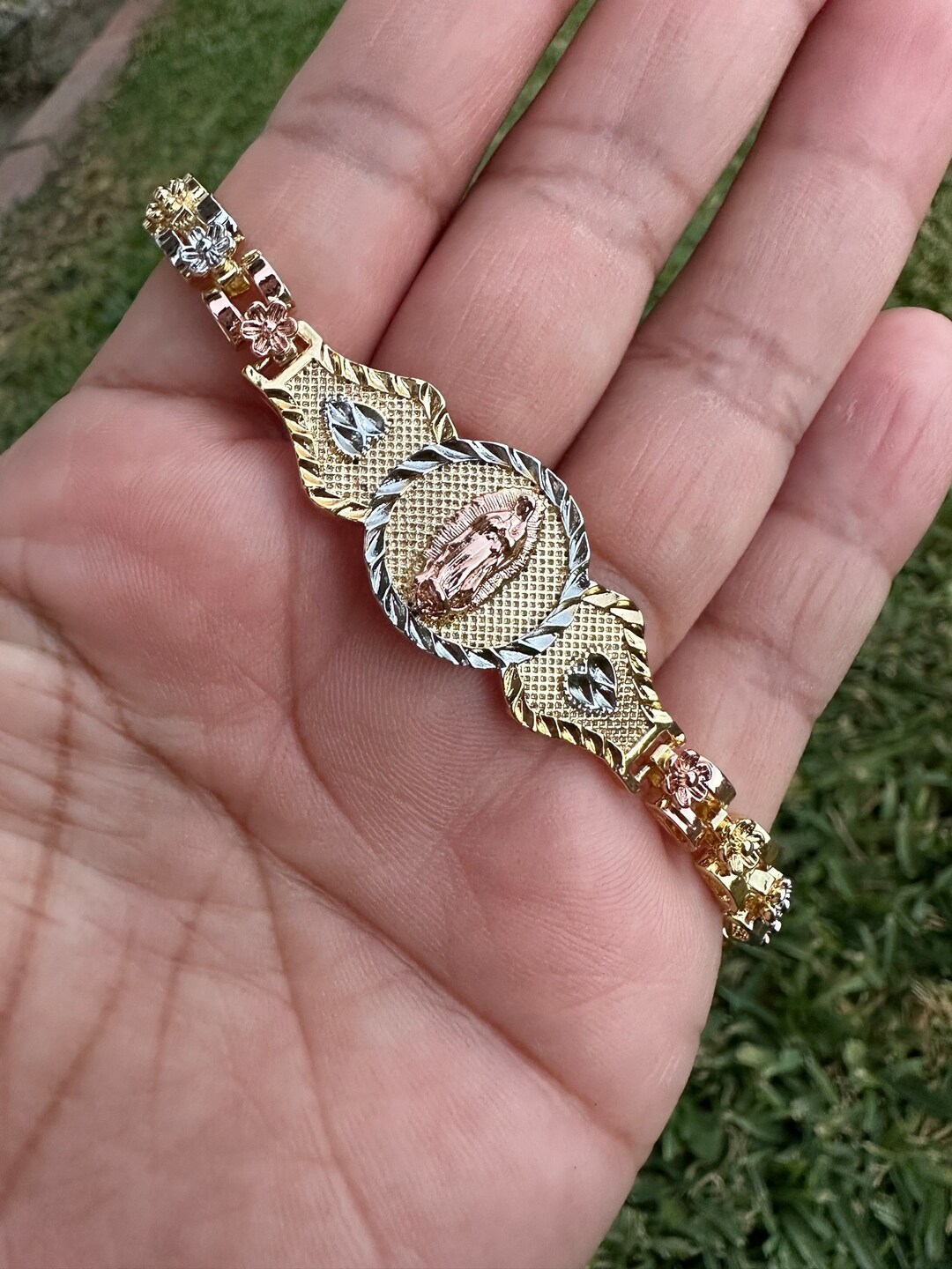 14k Virgin Mary Bracelet Gold Plated - Gold Plated Bracelet Tricolor ...