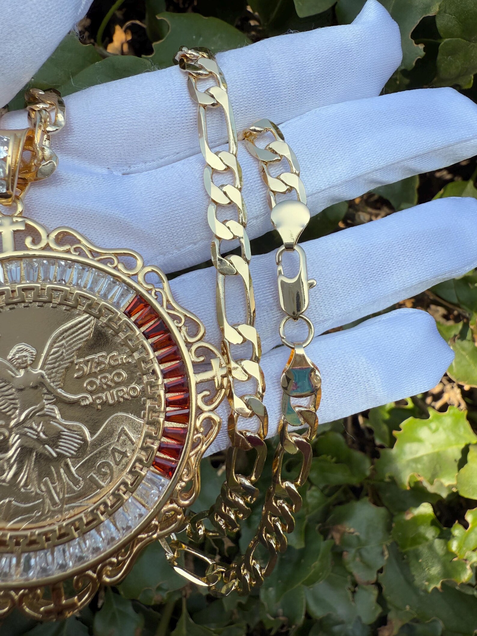 14k Gold Plated Centenario Necklace: Mexican Figaro Chain 24” - Etsy