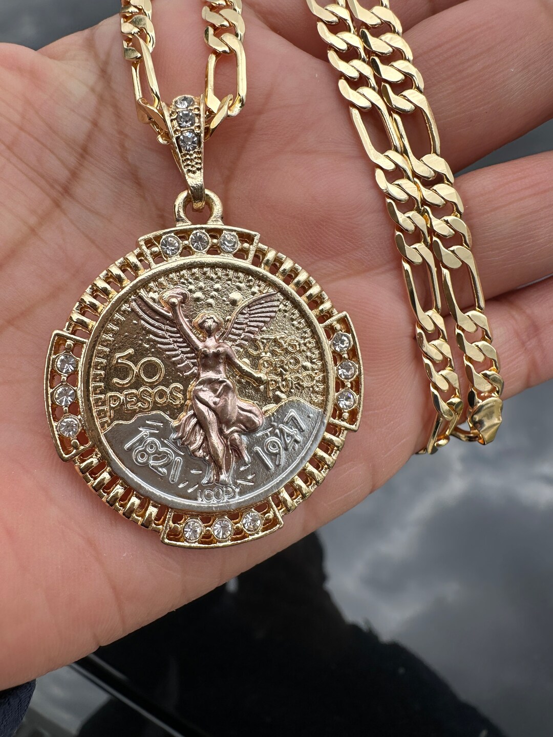 Centenario Gold Plated 14k With Fígaro Chain , 24” Chain for Him or Her ...