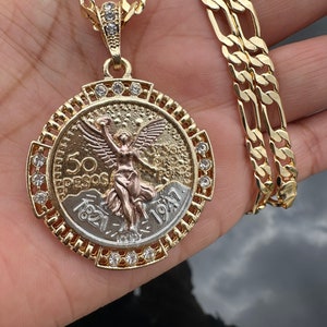 Centenario Gold Plated 14k With Fígaro Chain , 24” Chain for Him or Her ...