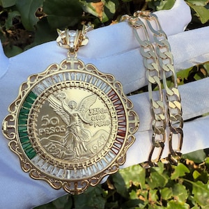 14k Gold Plated Centenario Necklace: Mexican Figaro Chain 24” - Etsy