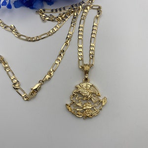 14k Mexican Eagle With Snake Necklace Gold Plated - 14k Cadena De ...