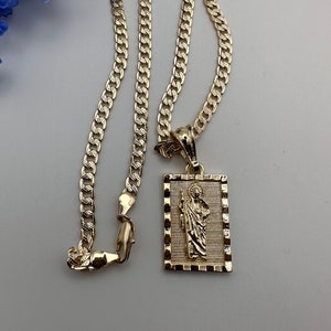 14k Cuban Chain With St Jude Pedant 22" Long Gold Plated, St Jude ...