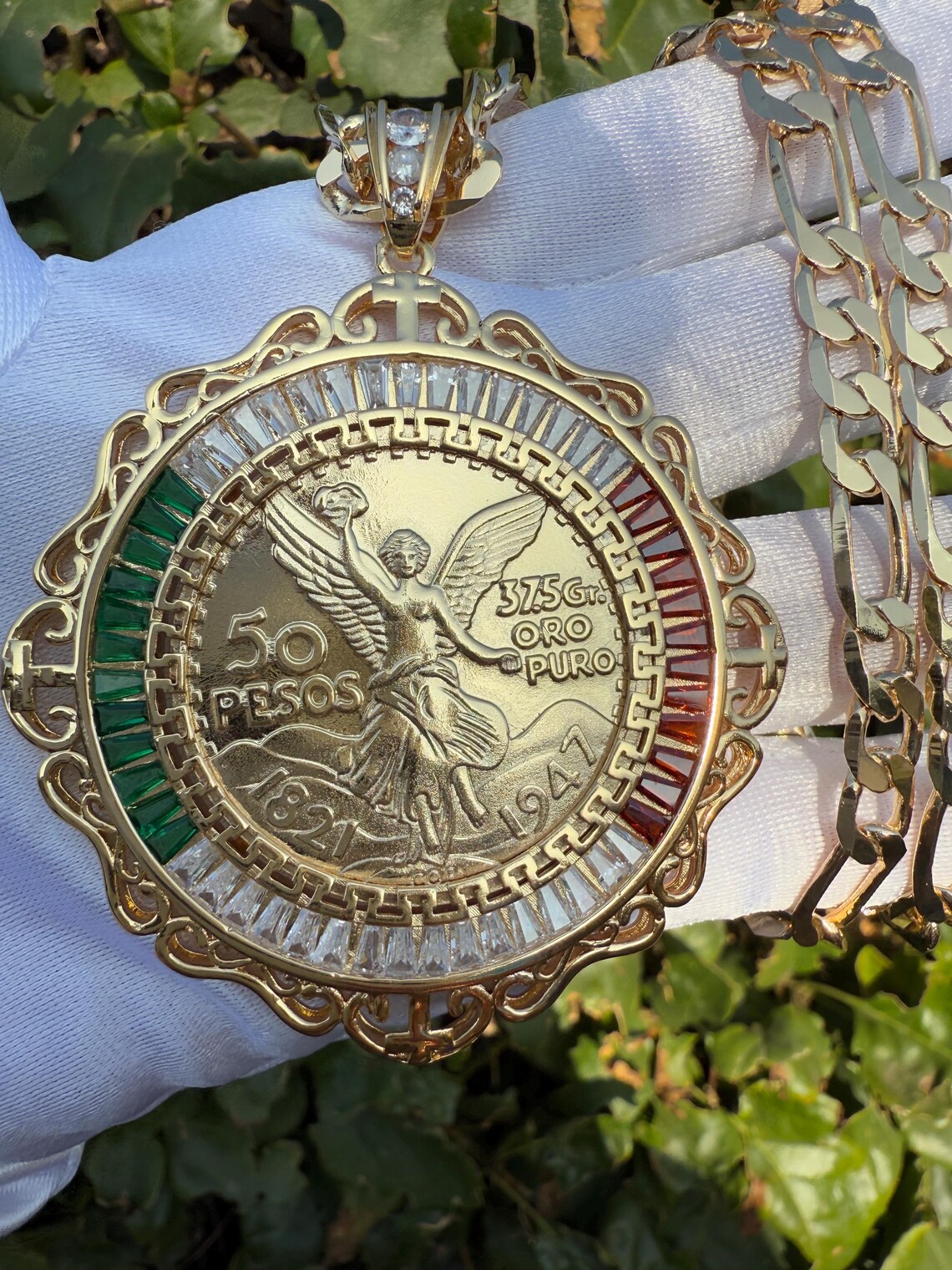 14k Gold Plated Centenario Necklace: Mexican Figaro Chain 24” - Etsy